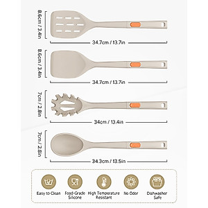 Silicone Cooking Spatulas and Spaghetti Spoons, 4 Pack Heat Resistant Full Silicone Cooking Utensils Set, Non Stick Large Kitchen Silicone Spatula Spoons for Cooking, Mixing, Serving, Draining