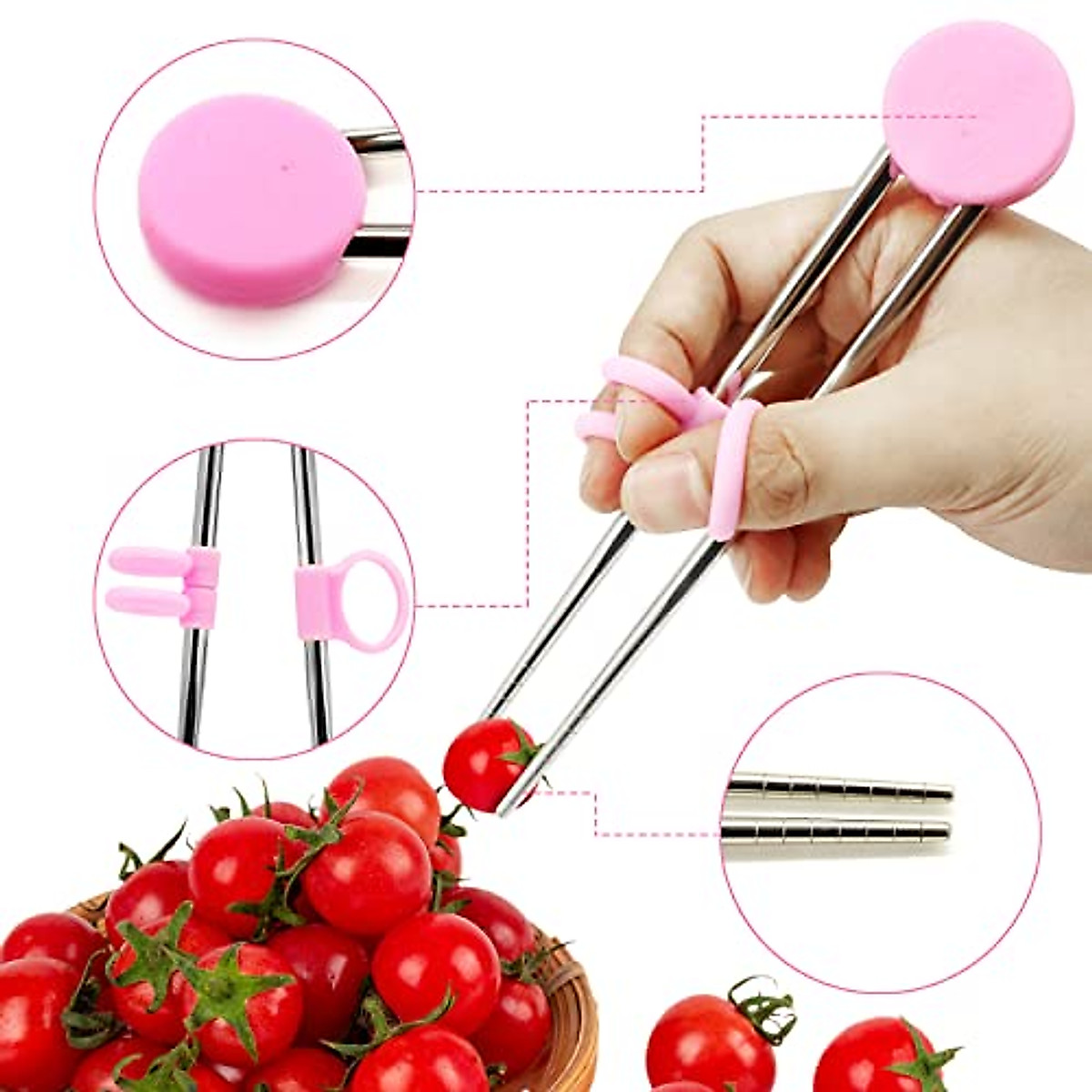 Teach Your Kids How to Use chopsticks with our 2 Pairs of Training Chopsticks for Beginner - Reusable Stainless Steel Kids' Chopsticks Perfect for Learning!（BLUE,PINK）
