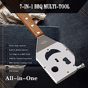 BBQ Tool Set-7 in 1 Spatula with 4 pcs Stainless Steel Corn Cob Holders for BBQ, Multifunctional BBQ Accessories Set, Grill Tools Set with Wooden Handle, BBQ Gifts for Men