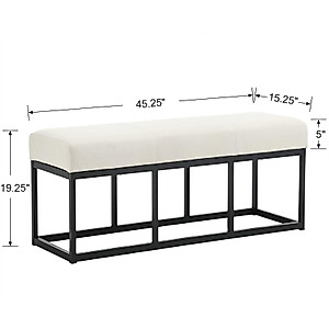 HNY Mid Century Modern Upholstered Kitchen Dining Bench Metal Entryway Bench Seat, 45 Inch Linen Tufted Bench Ottoman Indoor Window Bench for Bedroom End of Bed/Living Room/Mudroom/Narrow/, Cream
