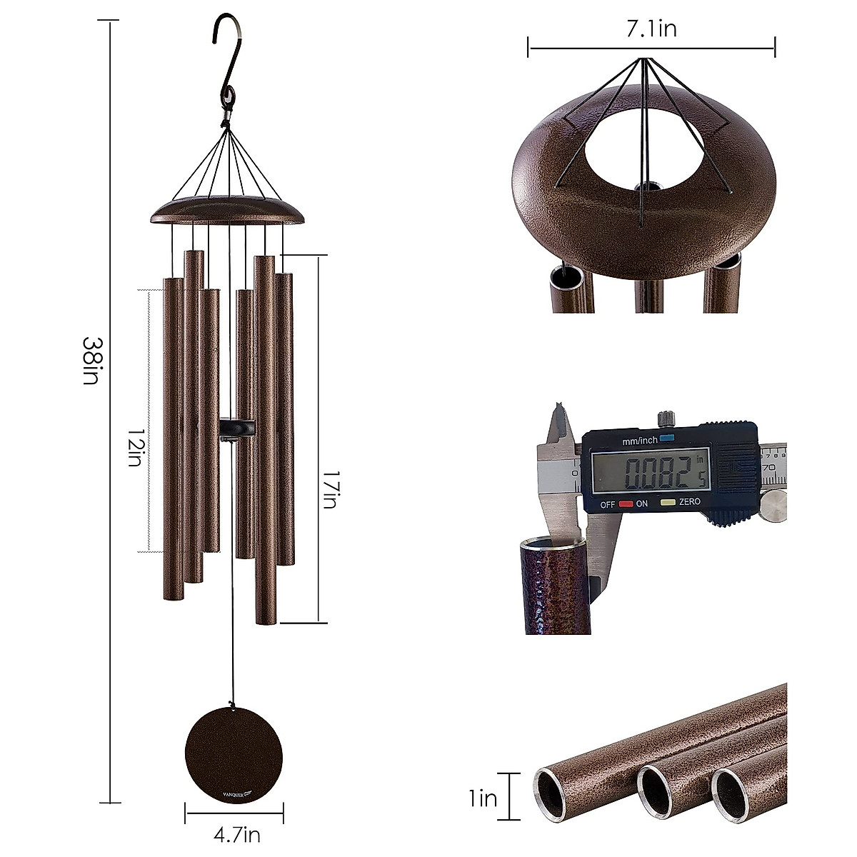 Vanquer Wind Chimes for Outside Deep Tone - 38'' Wind Chimes Outdoor Clearance, Deep Tone Wind Chimes, Windchimes Outdoors, Memorial Wind Chimes, Sympathy Gifts, Garden Patio Yard, Home Décor, Bronze