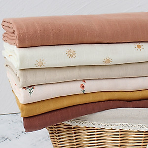 LifeTree Baby Muslin Swaddle Blankets, 100% Organic Cotton, Large 47 x 47 inches, Sunshine Print Muslin Swaddling Blanket for Boys & Girls