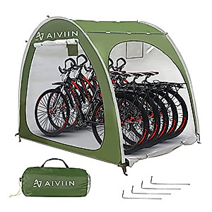 AVIIN 4 or 5 Bike Tent Heavy Duty, 210D Silver-Plated Oxford Extra Thick Waterproof & Sunproof Large Outdoor Bikes Storage Shed for Mountain Bicycle, Motorcycle, Garden Repair Tool, Lawn Mower, Green
