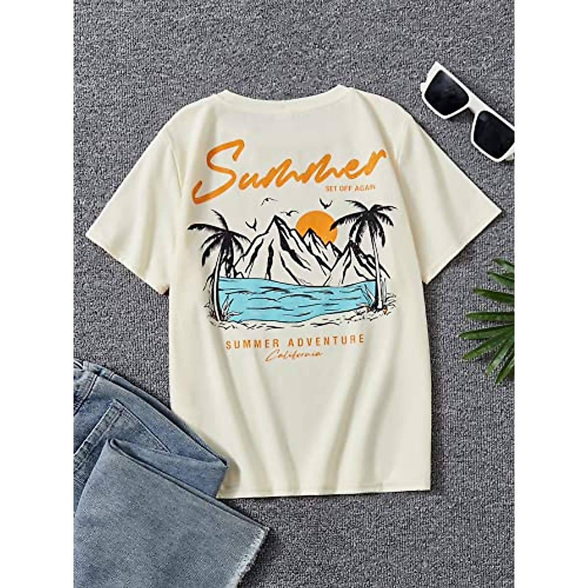 COZYEASE Boys' Oversized Letter Graphic Print Tee Top Round Neck Short Sleeve Casual Summer T Shirt Beige 10Y