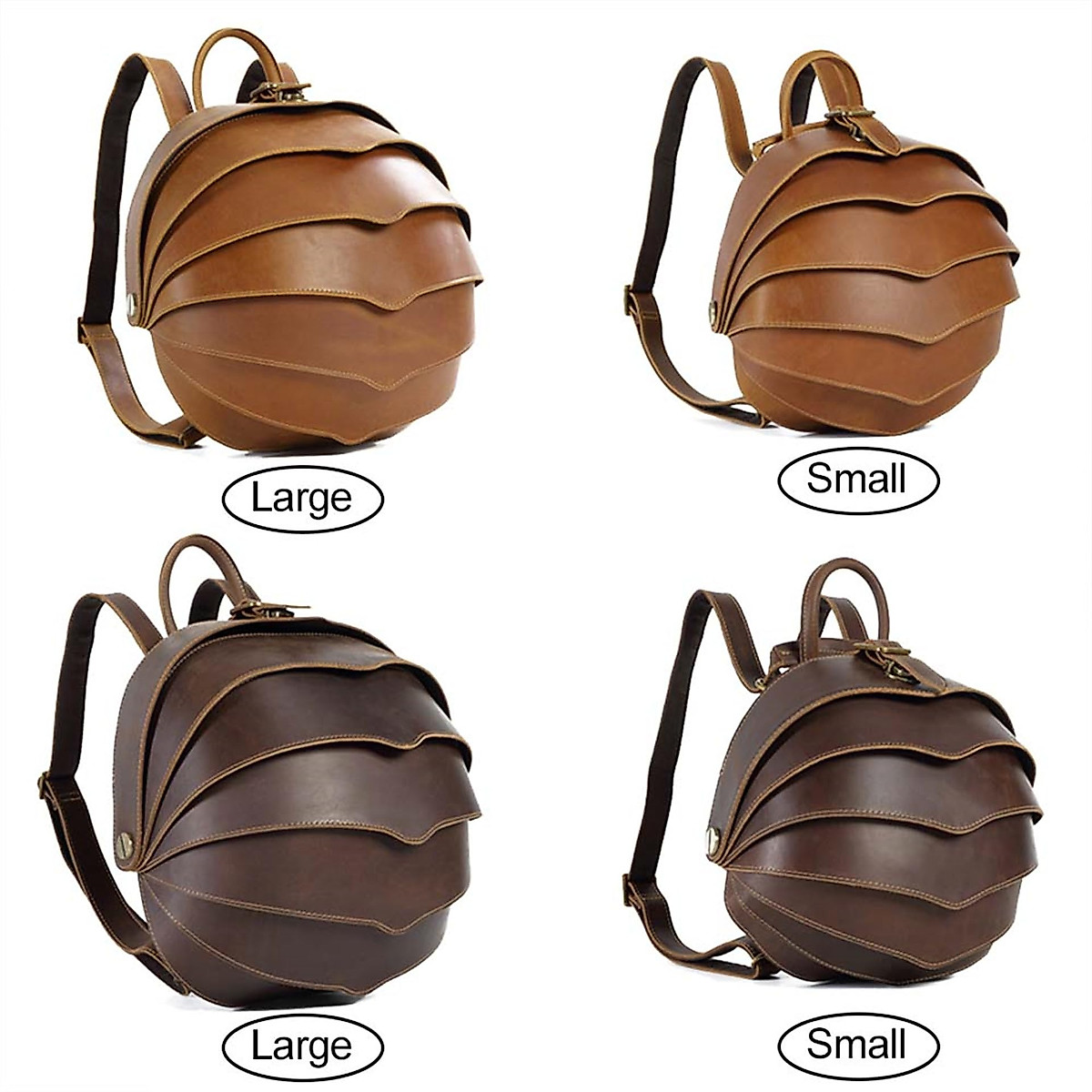 AIGUONIU Retro Personalization genuine leather backpack Beetle shape men leather backpack (Large Coffee)