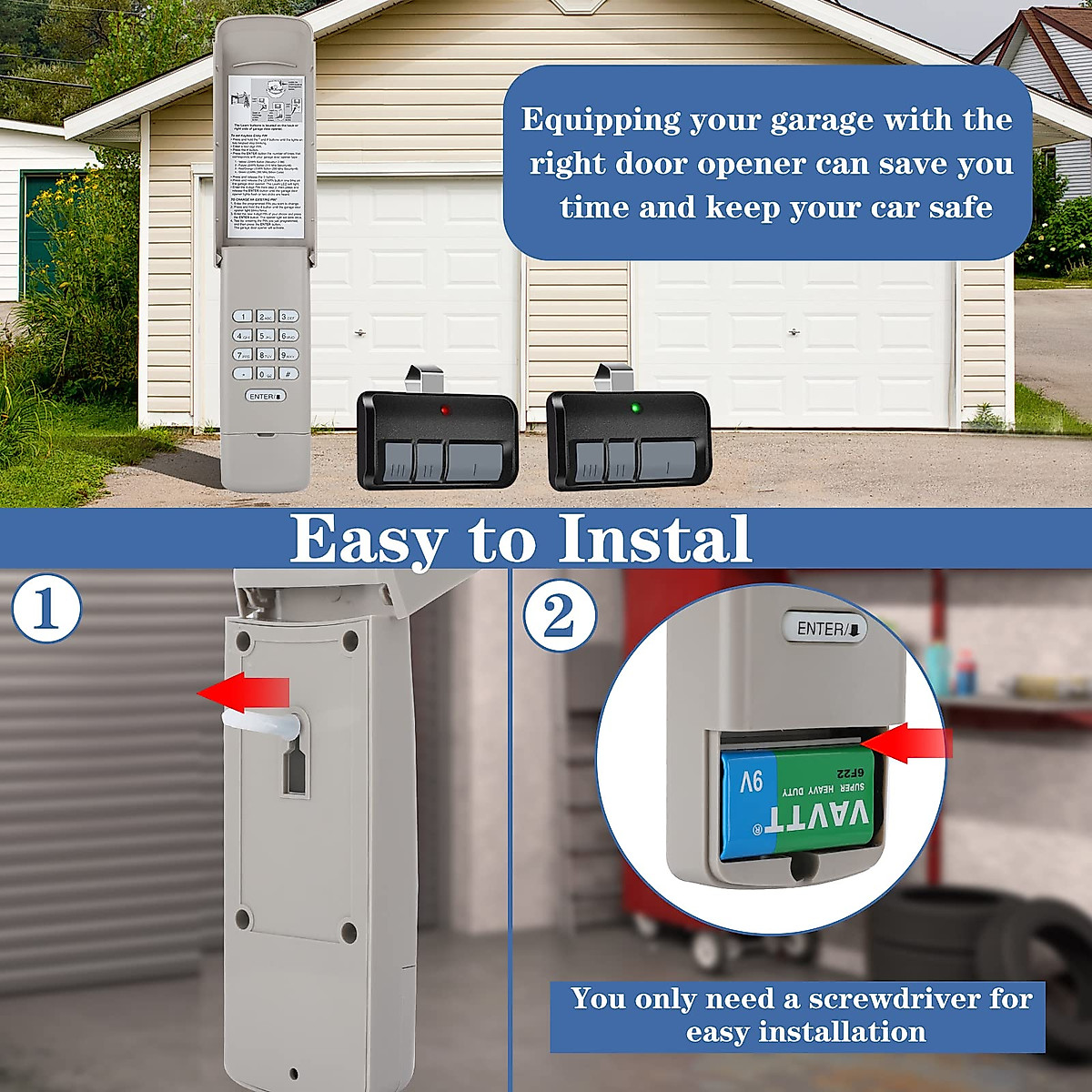 Garage Door Keypad 877MAX with 893MAX Garage Door Opener Remote, 3-Channels Garage Keypad Replace 878MAX 377LM 877LM 376LM 977LM, Fit for All Liftmaster Garage Door Opener Since 1993, 315/390 MHz