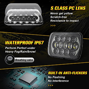 SPL 105W Brightest 5x7 7x6 Projector Led Headlights Sealed Beam H4 Plug H6054 H5054 with DRL Compatible with Jeep Wrangler YJ Cherokee XJ Ford Chevy GMC Toyota etc(Black Pair)