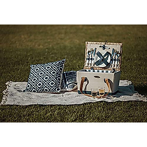 PICNIC TIME Boardwalk Picnic Basket for 2 - Romantic Picnic Basket - Picnic Set, (Beige Canvas with Navy Blue Accents)