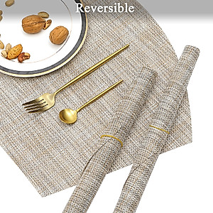 SHACOS Large Size Wedge Shape Placemats with Centerpiece Round Mat Set of 5 Round Table Place Mats Washable Dining Table Placemats Reversible, Beige