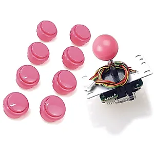 SANWA JLF-TP-8YT Joystick + Sanwa 8 pcs OBSF-30 Push Button Bundle Kit Pink - for Arcade Game 4 & 8 Way Adjustable, Compatible with Catz Mad SF4 Tournament Joystick (Pink Ball Top) S@NWA