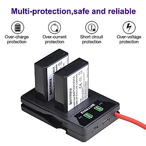 Batmax 2 Packs LP-E10 LP E10 Battery + LED Dual Built-in USB Charger with Type C Port for Canon EOS Rebel T3 T5 T6 T7, T100, EOS 4000D 2000D 1500D 1300D 1200D 1100D, Kiss X50 X70 X80 X90 Cameras