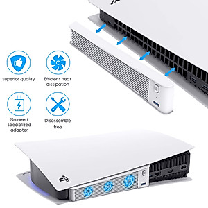 FYOUNG Slim Cooling Fan for Sony Playstation 5 Digital Edition & Ultra HD Console, Cooling System for PS5 with 3 Cooling Fans and USB Port (White)