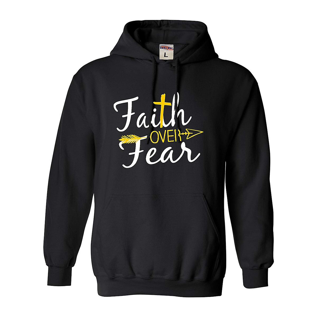 Go All Out Medium Black Mens Faith Over Fear Cross & Arrow Christian Jesus Sweatshirt Hoodie