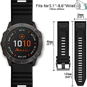YOOSIDE Quick Easy Fit Watch Band for Garmin Fenix 6X Pro/Sapphire,26mm Soft Non-allergenic Silicone Sport Waterproof Wristband Strap for Garmin Fenix 5X/5X Plus,Fenix 3,Quatix 3,Tactix Bravo(Black)