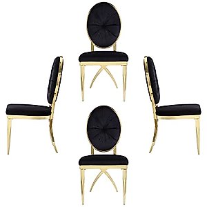 ACEDÉCOR Dining Chair Set of 4, Black Velvet Dining Room Chair with Round Back & Gold Unique Legs, Luxurious Dining Chair in Black and Gold