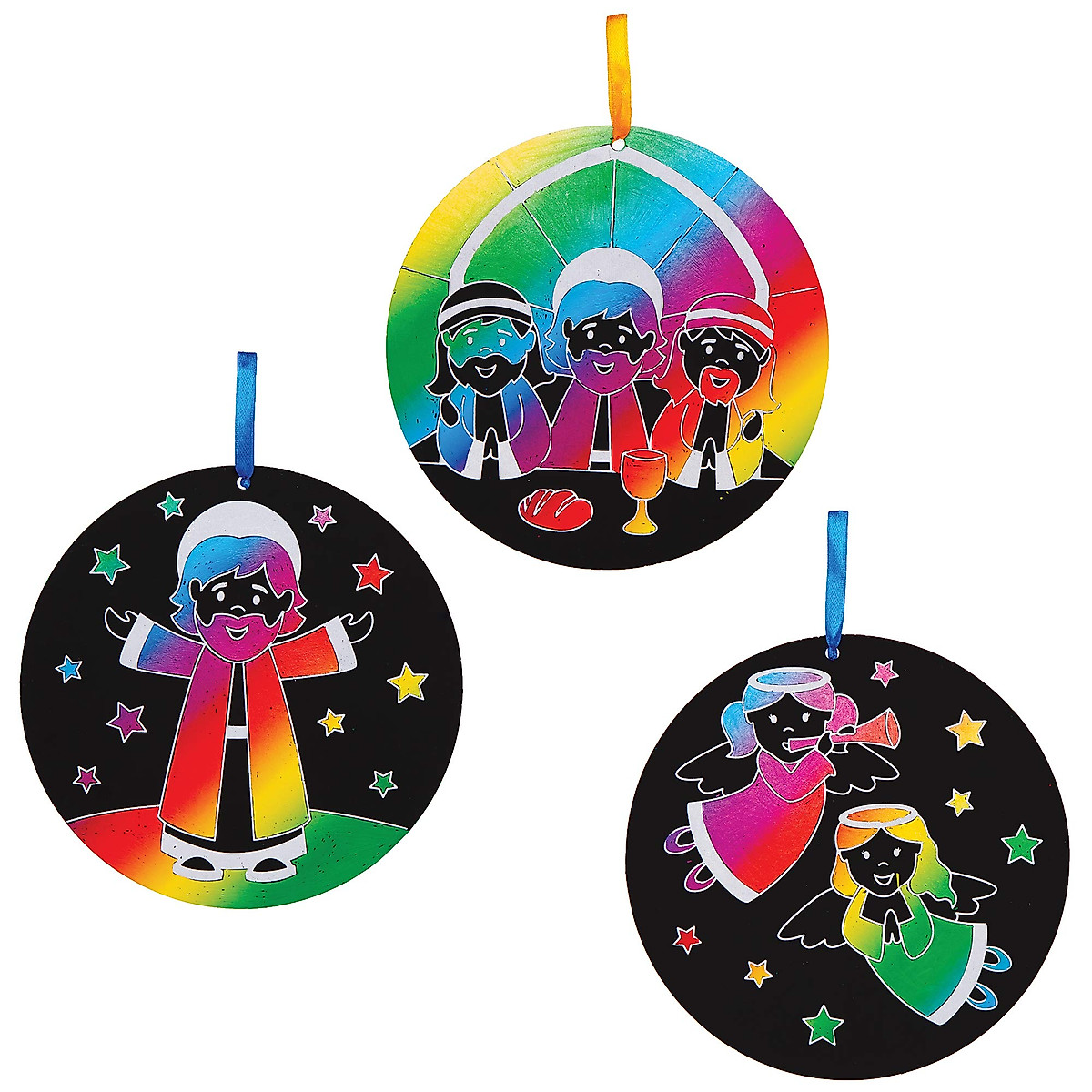Baker Ross AT561 Holy Week Scratch Art Decorations - Pack of 8, Christmas Tree Ornaments Made with Rainbow Magic Paper, for Kids to Decorate in Arts and Crafts Activities