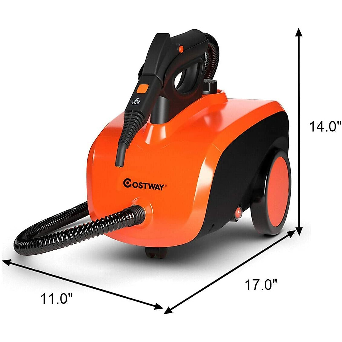 COSTWAY Multipurpose Steam Cleaner with 19 Accessories, Heavy Duty Household Steamer Chemical-Free Cleaning, 1.5L Dual-Tank Rolling Cleaning Machine for Carpet, Floor, Window and Car, Orange+Black