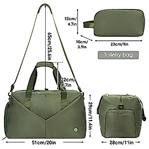 Ceneda 20" Gym Duffel Bag with Wet Pocket Shoes Compartment Portable Overnight Weekender Bag Travel bag Yoga Bag for Women (Green)