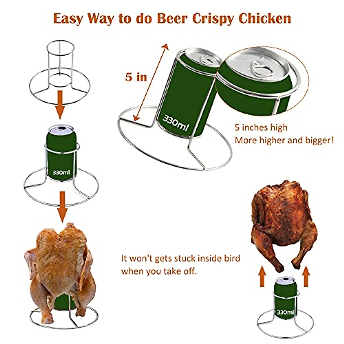 KAMaster Beer Can Chicken Holder for Grill and Smoker,More Higher to Holder - Beercan Chicken Rack Stainless Steel BBQ Roaster Rack for Grill Accessories Turkey Fryer Base Oven Rib Racks for Smoking