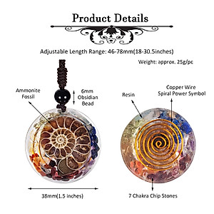 Nupuyai Ammonite Fossil Stone Pendant Necklace for Women Men, Snail Chakra Crystal Jewelry Adjustable Braided Cord 18"-30"