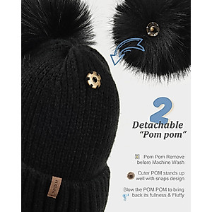FURTALK Fleece Lined Cute Winter Beanie Hats for Women Girls Warm Knit Hats with Double Faux Fur Pom Poms