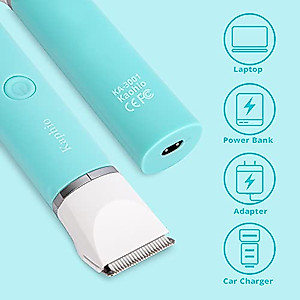 Kaphio Waterproof Bikini Trimmer, Hair Clippers for Women with 3 Hair Trimmer Guards for Clipping, 2 in 1 Rechargeable Body & Bikini Trimmer for Women, Tiffany Blue