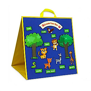 Topwon Felt Board for Kids, Folding Flannel Playboard Preschool Toddler Stories Boards, Animal Story Learning Double-Side Stand Flannel Board (Including Animal Felt)