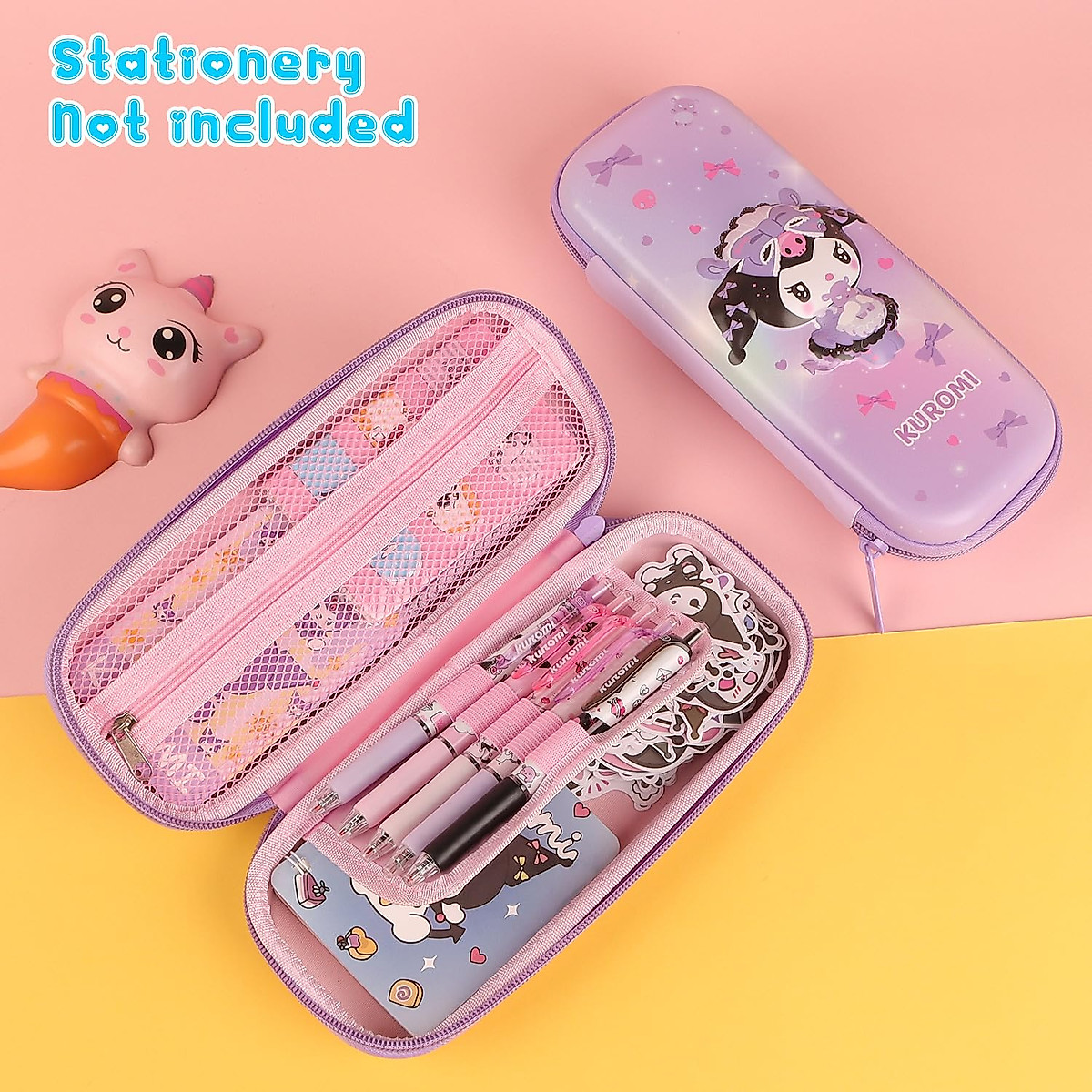 SOOCUTE Pencil Case For Girls Cute Anime Pencil Box For Kids Kawaii Pen Pouch School Supplies Stationery Organizer Box Purple