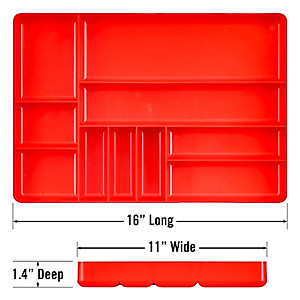 Ernst Manufacturing 10 Compartment Drawer Organizer: Heavy Duty Stackable Tray for Automotive Garage Tool Organization - Low-Profile Toolbox Storage - Nuts and Bolts, Tools, Parts, Easy to Clean - Red