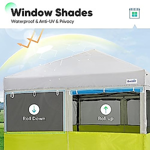 Quictent 2 in 1 Pop up Canopy Tent 10’x10’ with Sidewalls, One Person Ez up Screened Gazebo Canopy, 4 Large Mesh Windows with Window Cover for Camping, Backyard and Outdoor (Gray&Green)