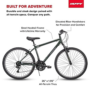 Huffy Hardtail Mountain Trail Bike 24 inch, 26 inch, 27.5 inch, 26 Inch Wheels/17 Inch Frame, Military Green Gloss