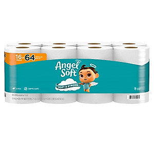 Angel Soft Toilet Paper, 16 Mega Rolls = 64 Regular Rolls, Soft and Strong Toilet Tissue
