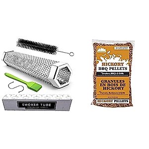 Smoke Tube - 12'' Smoke Tube for Pellet Grill 5 Hours of Billowing Smoke & Smokehouse Products 9760-020-0000 5-Pound Bag All Natural Hickory Flavored Wood Pellets, Bulk