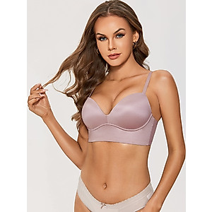 DOBREVA Women's Push Up Wireless Bra Padded T Shirt Bras No Underwire Plunge Bralette Sea Fog 32D