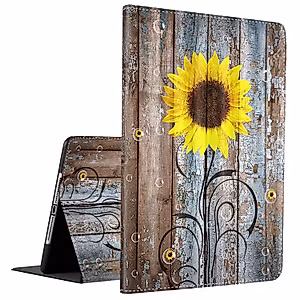 Case for iPad 9th / 8th / 7th Generation (2021/2020/2019) 10.2 inch/iPad Air 10.5" 2019 / iPad Pro 10.5", Leather Smart Cover with Auto Wake/Sleep, Rustic Sunflower