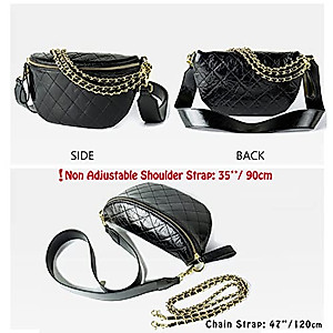 Dboar Crossbody Fanny Packs For Women, Vegan Leather Shoulder Chest Bag With Chain Strap Quilted Fashion Black Purses White