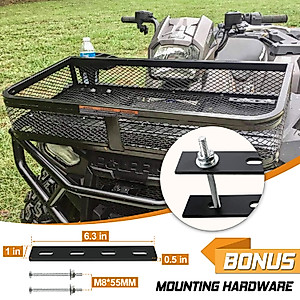 ORCISH Heavy Duty ATV Front Cargo Basket, 17" W x 36" L x 6" H Racks and Baskets with Steel Mesh Surface, Include Mounting Kit, ATV Storage Cargo Box Attachments for Luggage Carrier