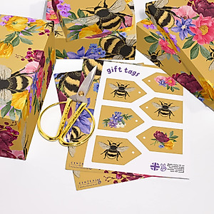 CENTRAL 23 Bee Wrapping Paper - 6 Sheets Gift Wrap - Yellow Gift Wrap Paper - Flowers Bees - For Birthday Christmas Baby Shower - Boys Girls Men Women - Comes With Fun Stickers