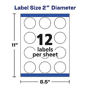 Avery Printable Round Labels with Sure Feed, 2" Diameter, Matte White, 300 Customizable Labels (22877)