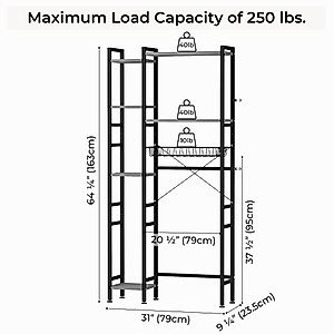 GRANNY SAYS Over The Toilet Storage Shelf, 6 Tier Metal Over Toilet Bathroom Organizer, Freestanding Over Toilet Shelf Rack with Basket & Adjustable Shelf for Bathroom, Restroom, Black