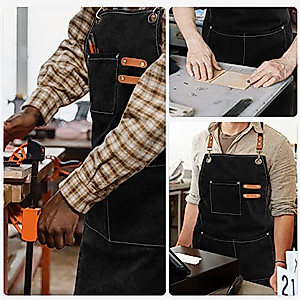NLUS Chef Apron for Men, Heavy Duty Cotton Canvas Apron Cross Back Apron with Adjustable Straps and Large Pockets