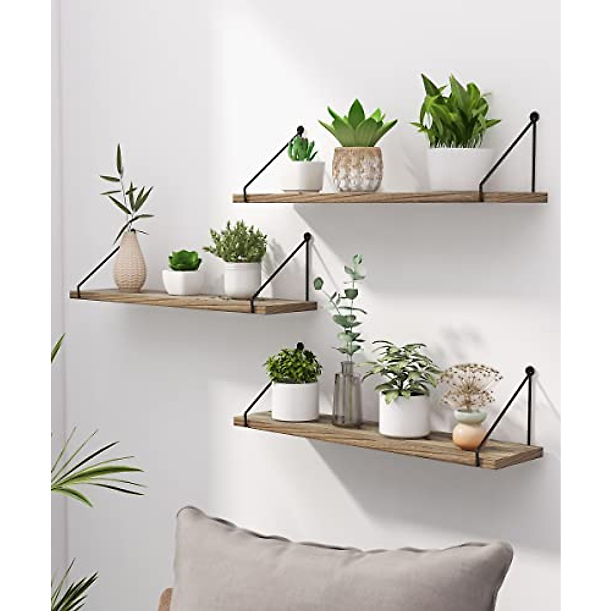 SUMGAR 24 Inch Floating Shelves Long Shelf for Wall Decor, Rustic Large Wood Wall Mounted Hanging Storage Shelves with Black Metal Brackets for Bathroom Kitchen, Set of 2