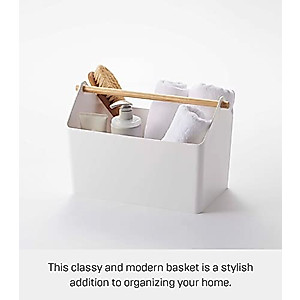 YAMAZAKI Home Storage Organizer/Cleaning Caddy/Storage Basket With Handle, Plastic + Wood, Handle, No Assembly Req.