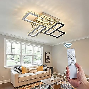 ZGLAOJT Large Crystal Ceiling Light Chrome Modern LED Ceiling Light Fixture with Remote Control Dimmable Ceiling Lighting Flush Mount Chandelier Farmhouse for Kitchen Bedroom Dinning LivingRoom