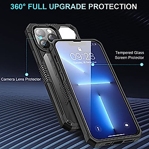 TENDLIN Compatible with iPhone 13 Pro Max Case with Screen Protector and Camera Lens Protector, Military Grade Drop Protection Crystal Clear Hard Back Soft Bumper Protective Case - Black