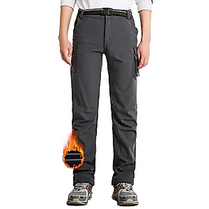 JOMLUN Kids Boy's Youth Fleece Lined Hiking Pants Outdoor Soft shell Snow Ski Waterproof Windproof Warm Cargo Insulated Pants Winter