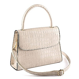 CHIC DIARY Small Tote Bag for Women Pu Leather Fashion Top Handle Crossbody Clutch Purse Handbag with Adjustable Shoulder Strap (Beige)