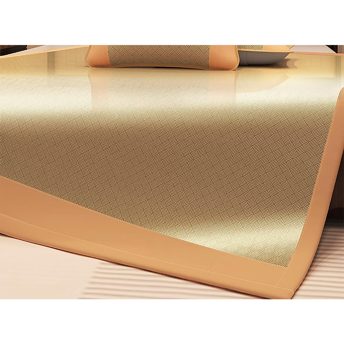 Summer Sleeping Pad Ice Rattan Mat 3 Piece Set (1 Mattress + 2 Pillowcases) Summer Ice Silk Mat Washable Cooler Mattresses (Gray, 59 * 78in/150 * 200cm)