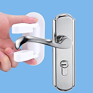 4 Pack Child Proof Door Lever Lock, Door Handle Lock 3m Strong Adhesive Baby Door Lock No Drilling Child Safety Durable ABS Simple Install, No Tools Needed, white