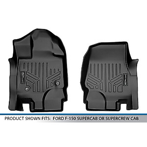 SMARTLINER Custom Fit Floor Mats 1st Row Liner Set Black Compatible with 2015-2022 Compatible with Ford F-150 SuperCab or SuperCrew Cab